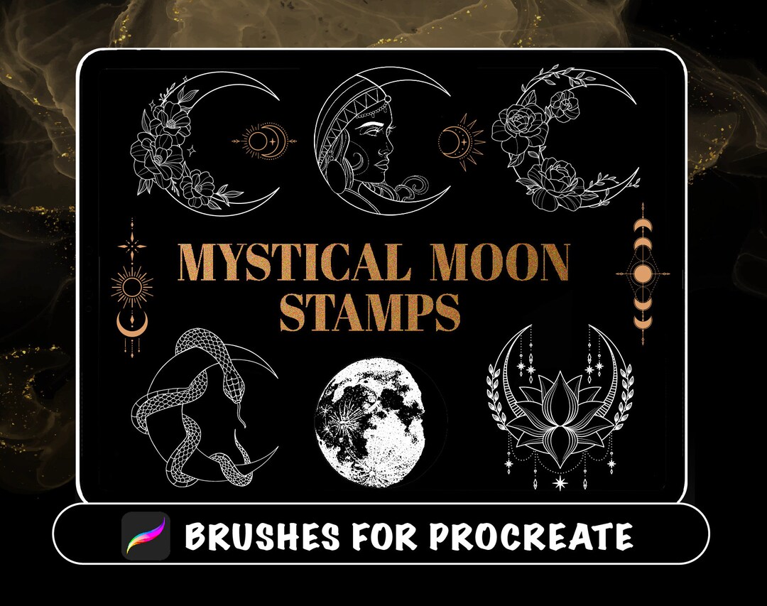 Procreate - 105 Mystical Moon Stamps, Crescent Moon Tattoo, Procreate ...