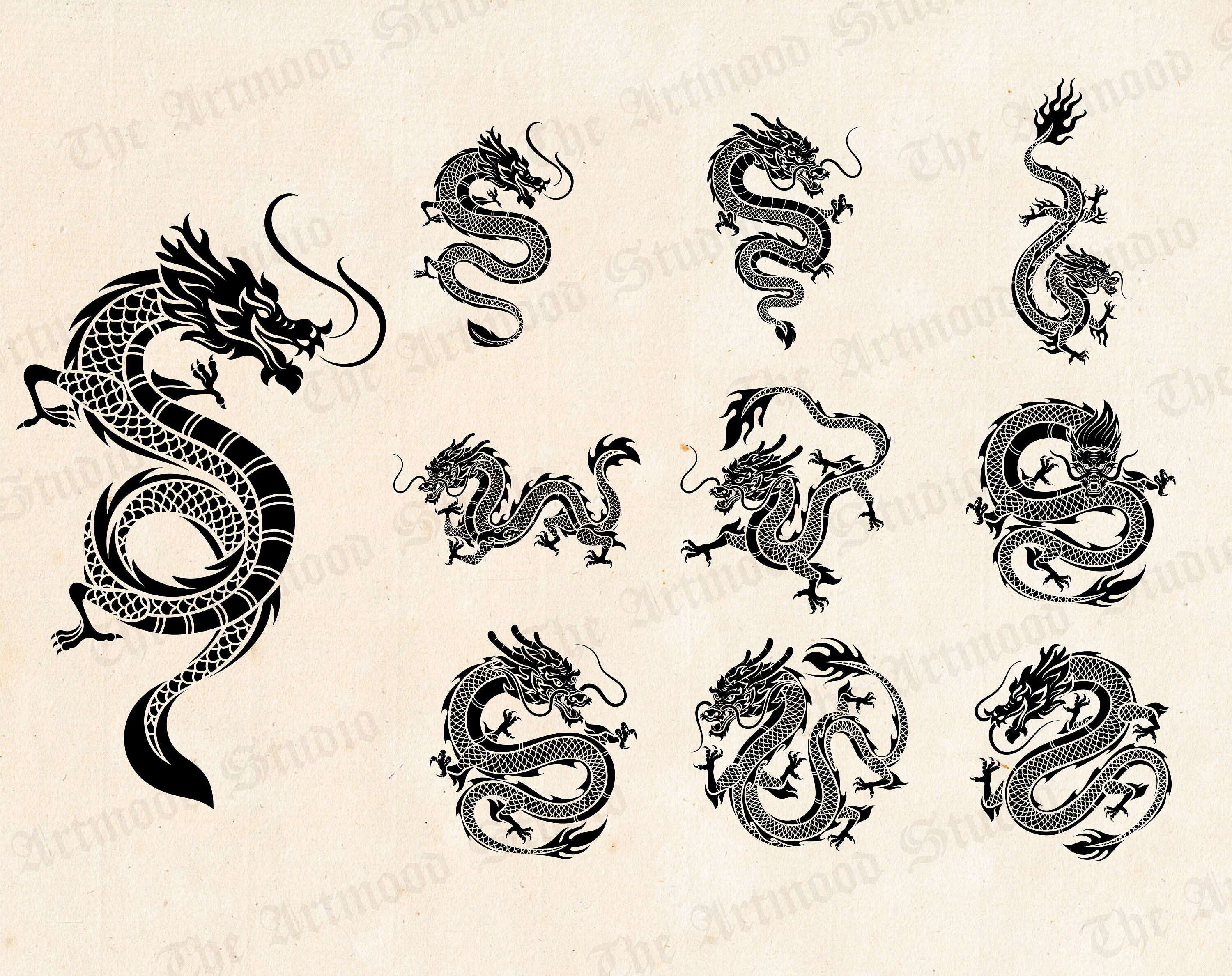 62 Procreate Dragon Tattoo Brushes, Procreate Stamps Japanese Dragon ...