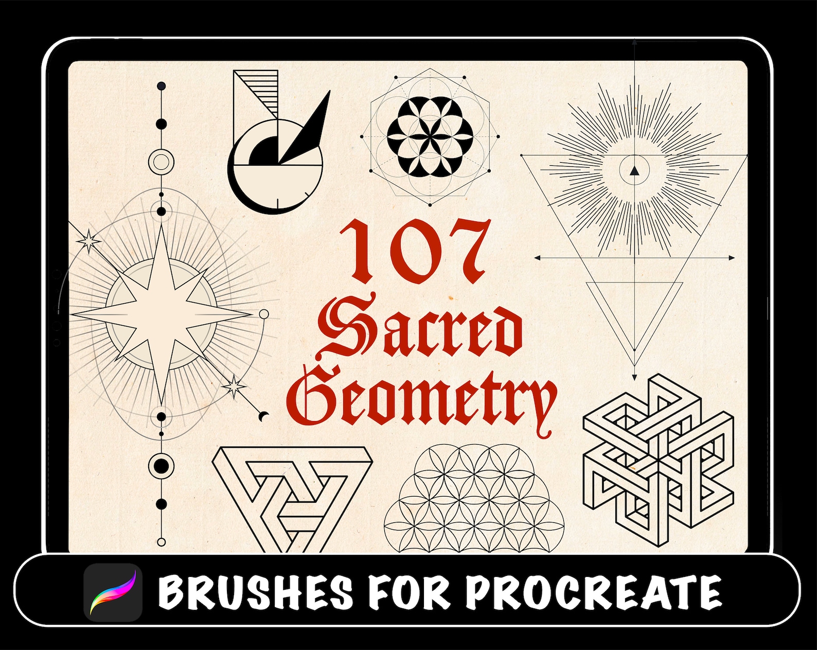 107 Sacred Geometry Procreate Brushes Sacred Ornament Tattoo - Etsy