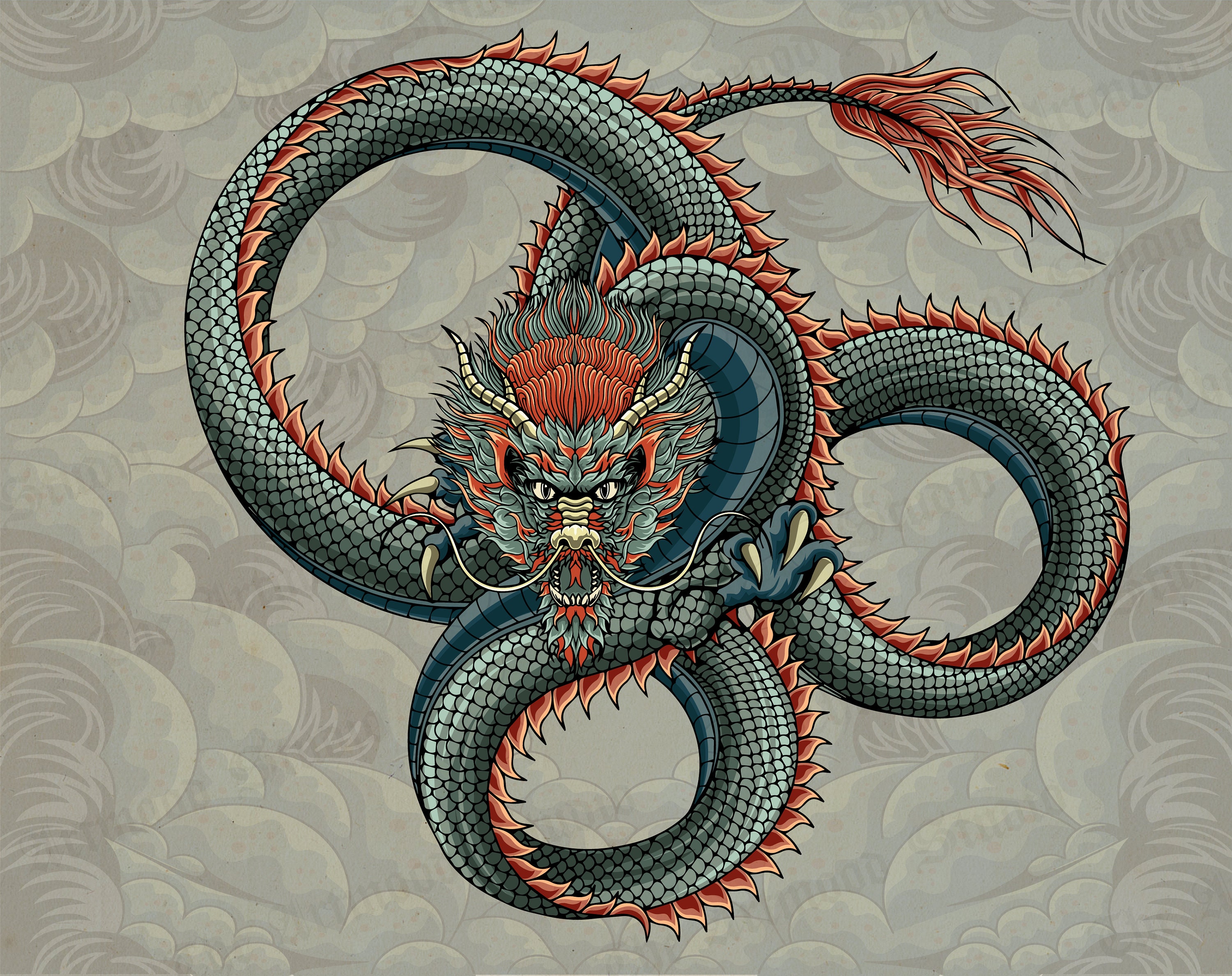 62 Procreate Dragon Tattoo Brushes, Procreate Stamps Japanese Dragon ...