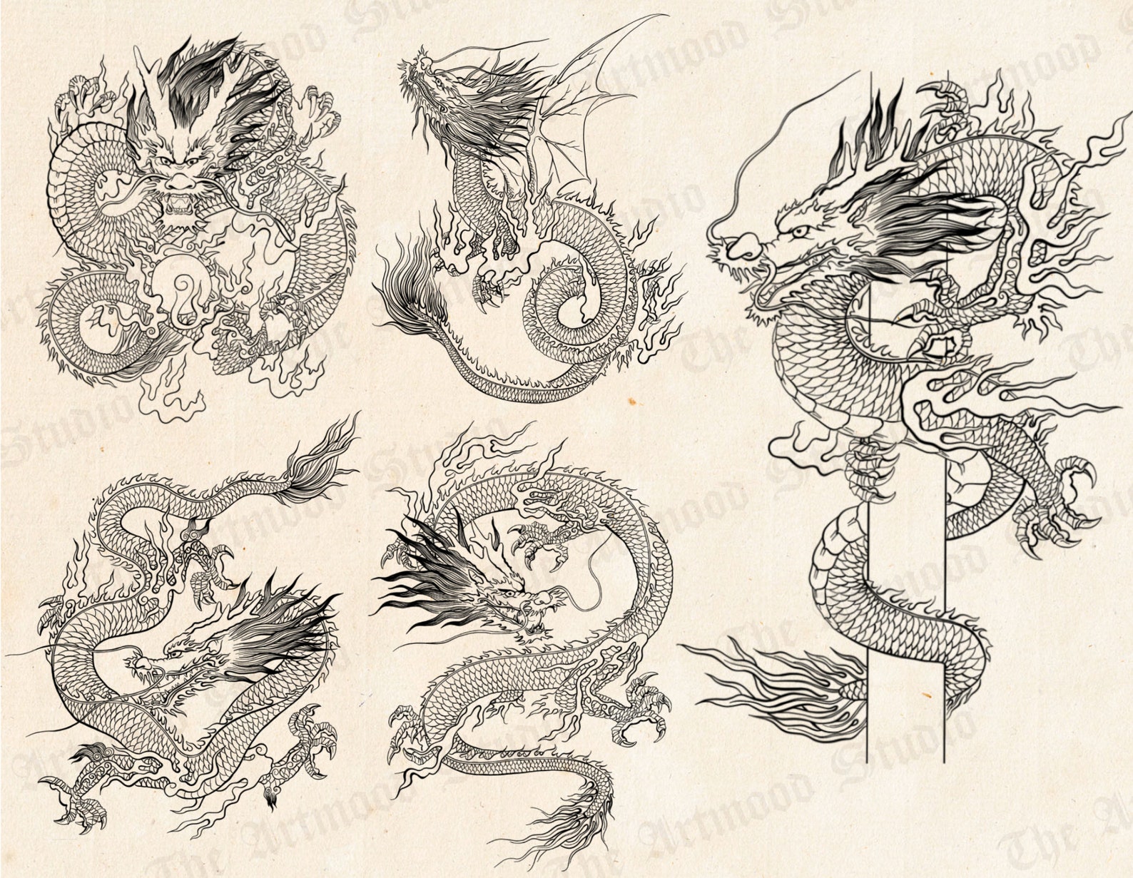 62 Procreate Dragon Tattoo Brushes, Procreate Stamps Japanese Dragon ...