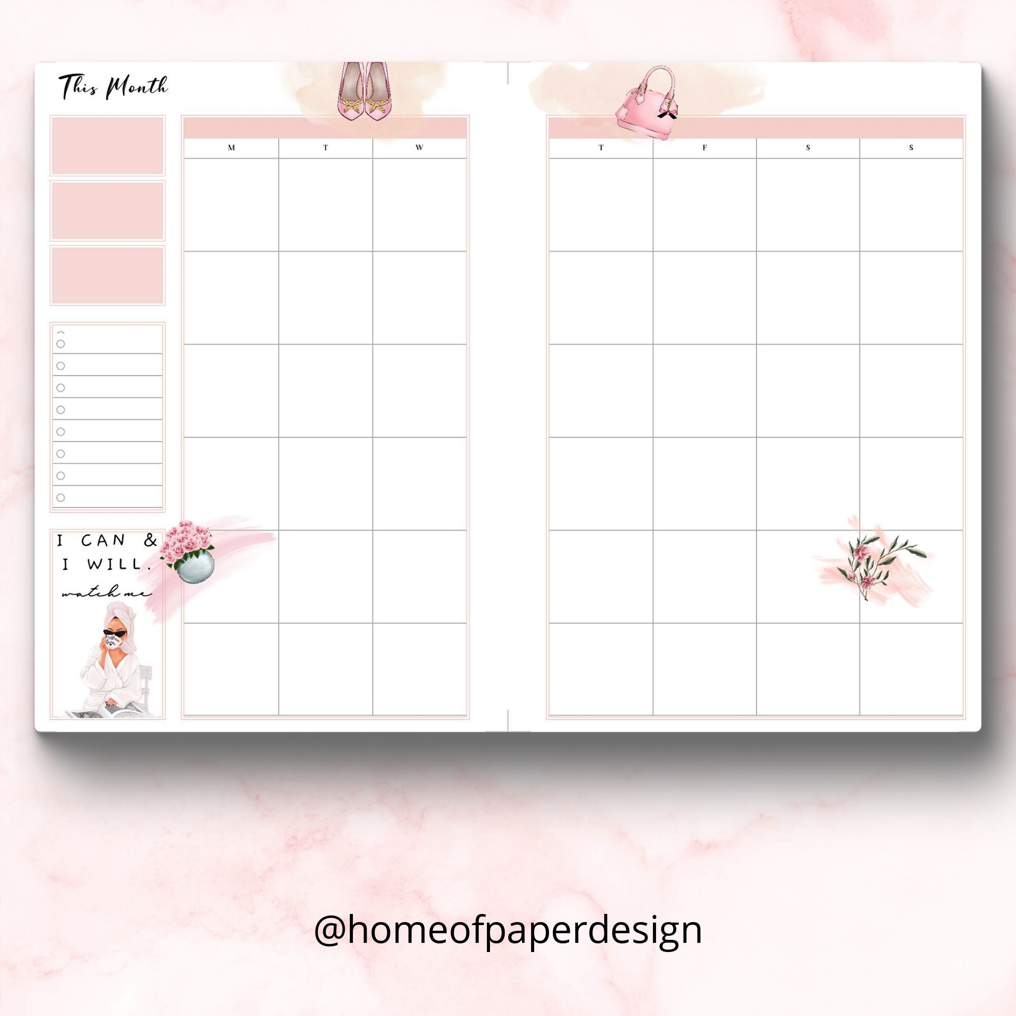 GIRL BOSS MONTHLY on 2 Pages Planner Printable Inserts, A5, A4, Us ...