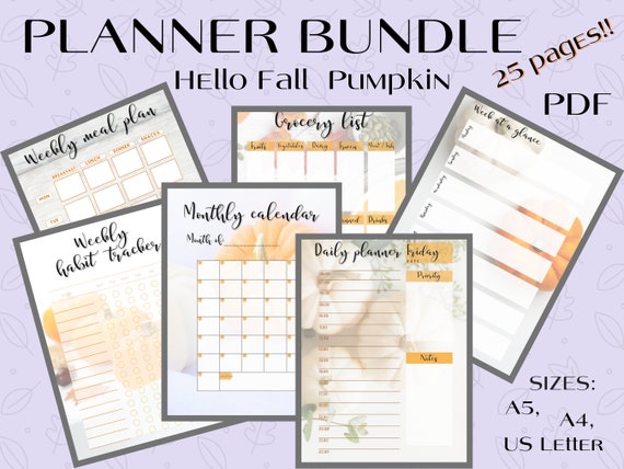 Planner Printable Bundle Autumn Fall Pumpkin Dashboard - Etsy