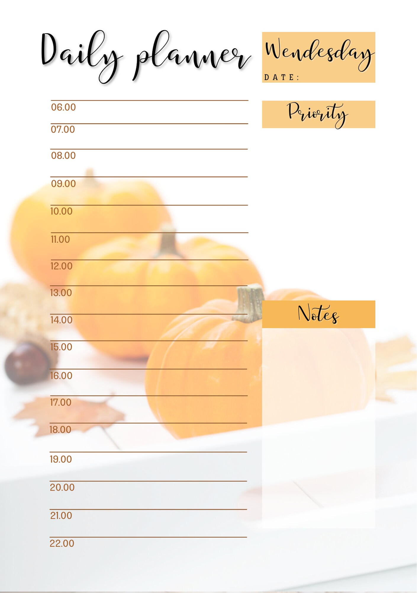 Daily Printable Planner Inserts Hello Fall Pumpkin Undated - Etsy