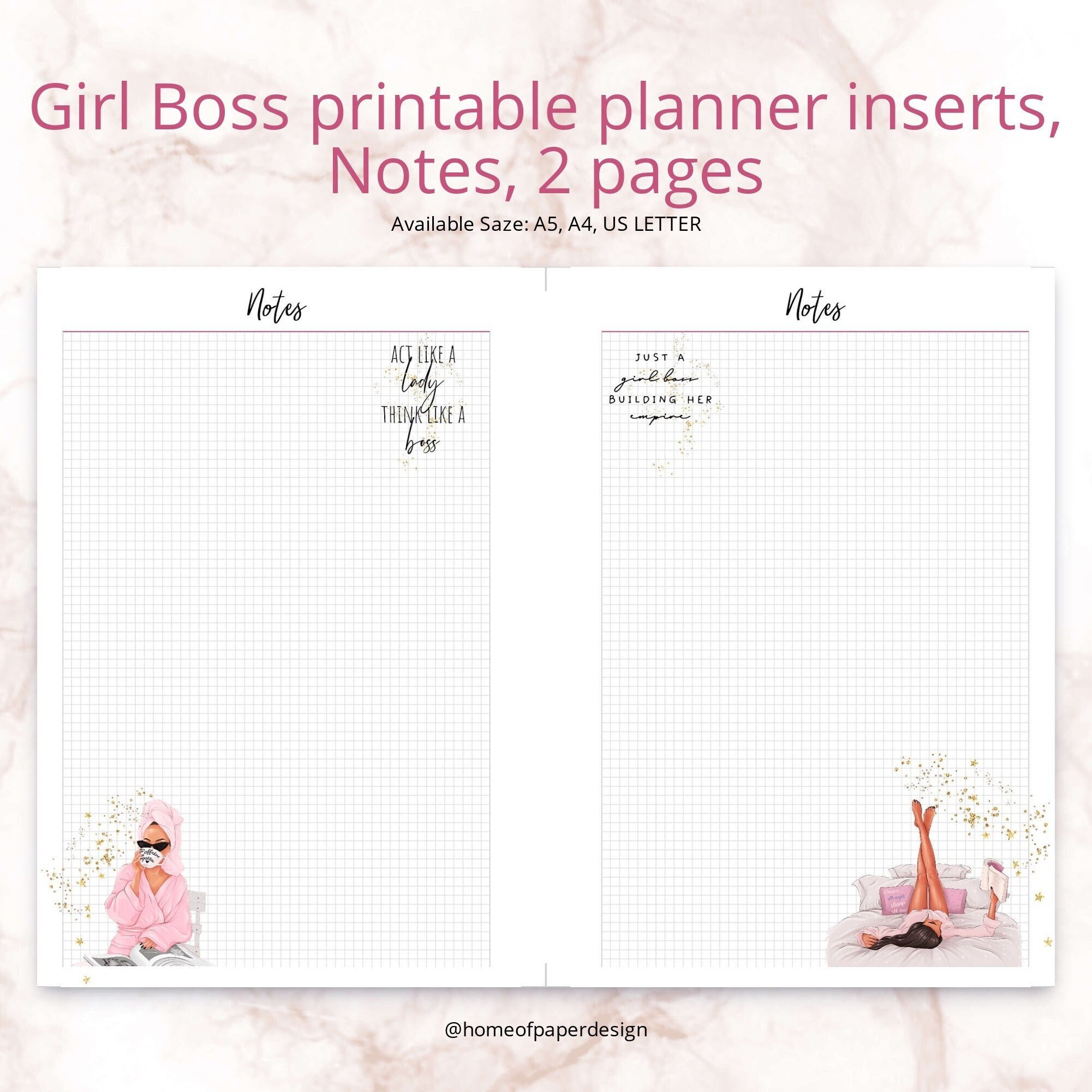 GIRL BOSS NOTES 2 Pages Planner Printable Inserts, A5, A4, Us Letter ...