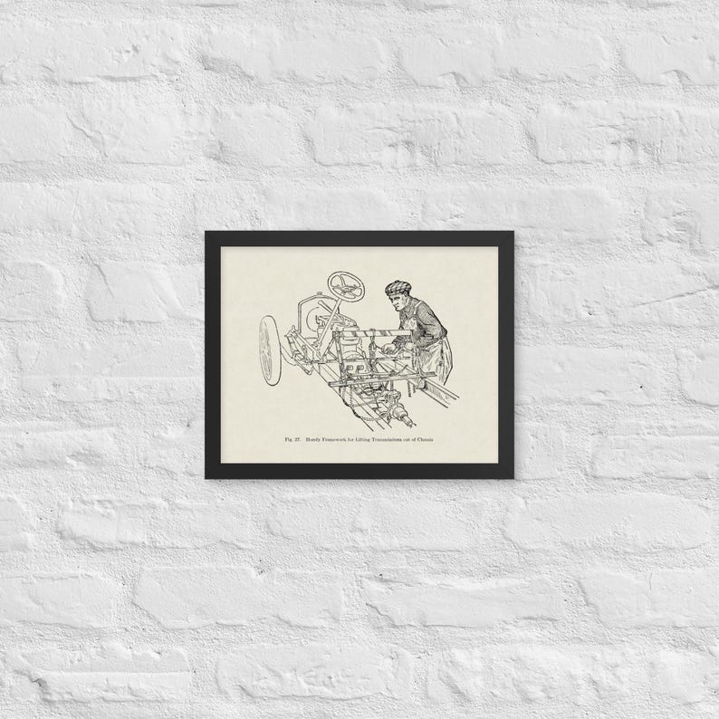 Vintage Antique Early Car Guy Mechanic Working 1920's Drawing Framed ...