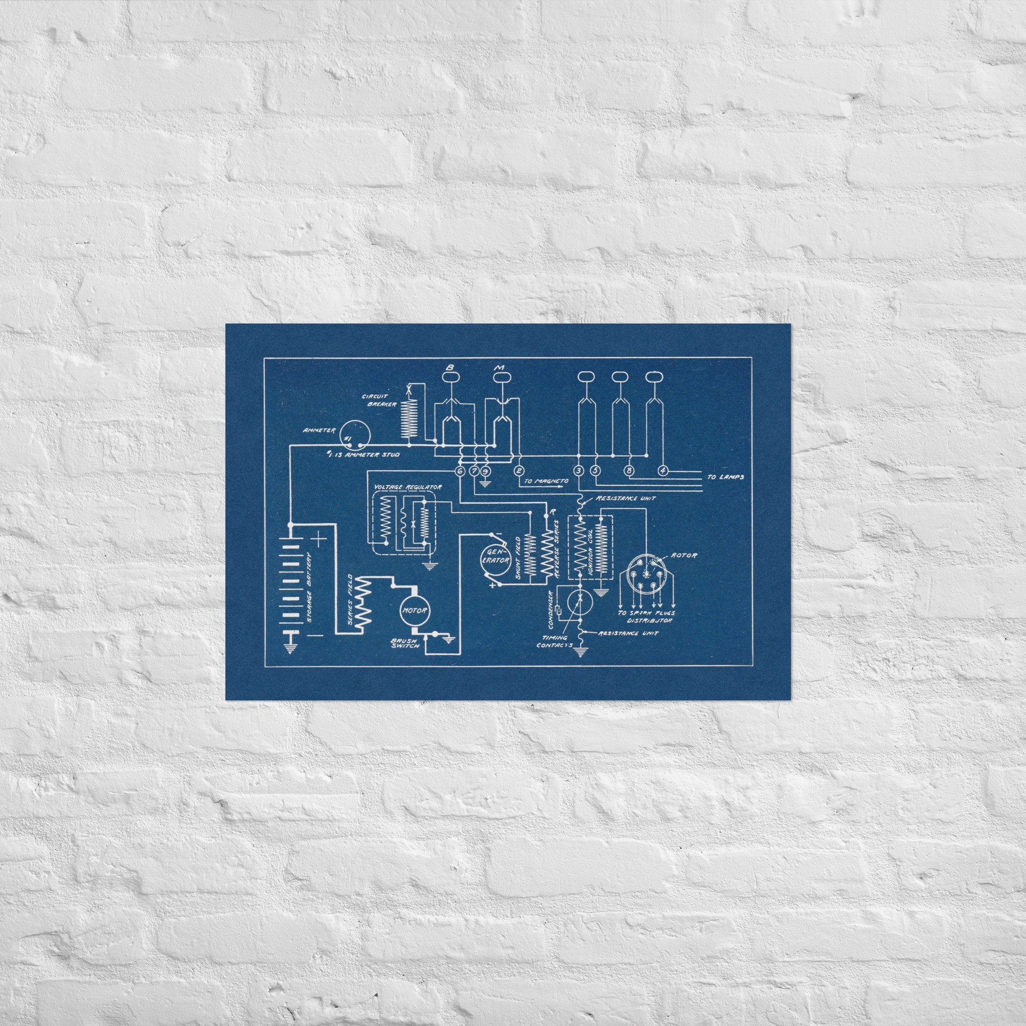 Automotive Blueprint Wiring Diagram - Poster Print - Etsy