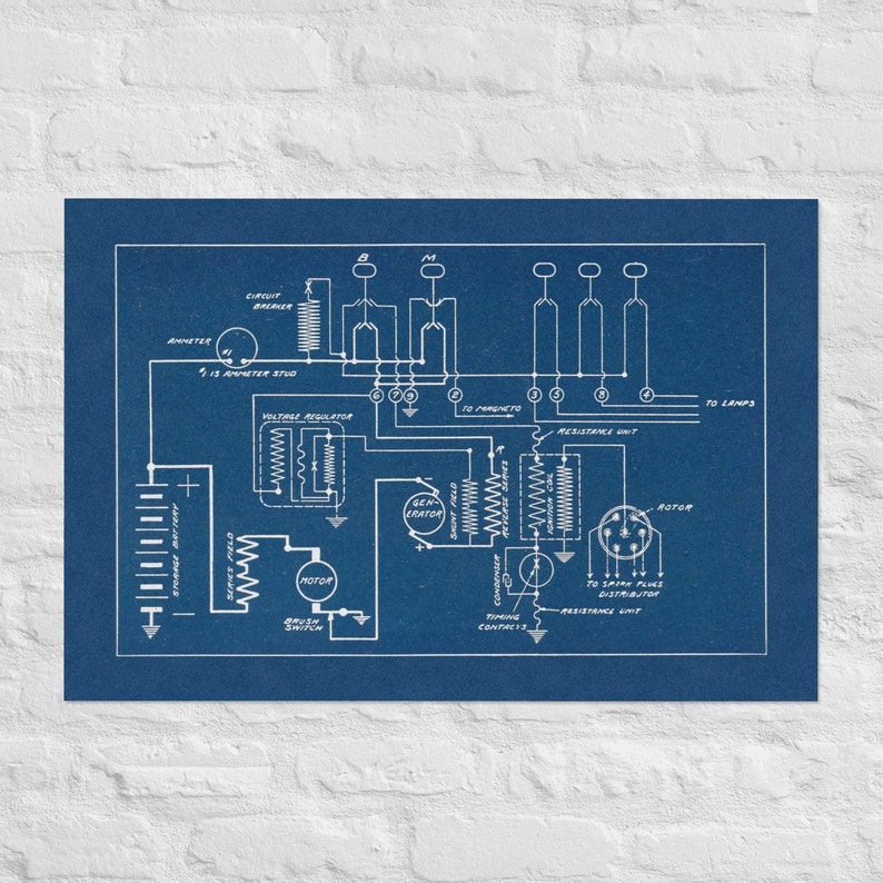 Automotive Blueprint Wiring Diagram - Poster Print - Etsy