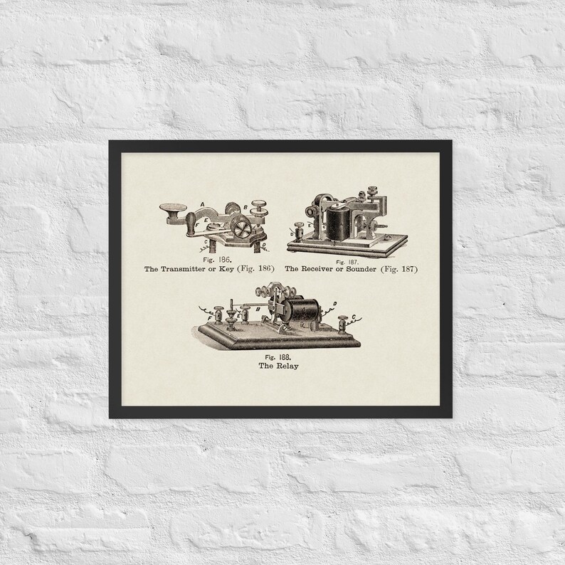 Antique Telegraph Transmitter Key Relay Diagram Image Morse Code Framed ...