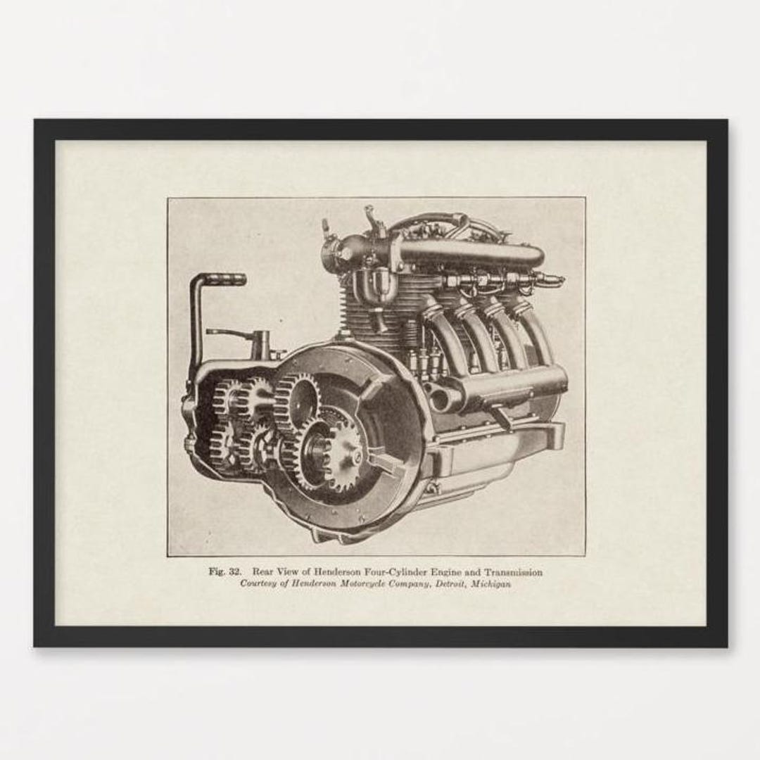 Antique Motorcycle Four Cylinder Engine Framed Poster - Etsy