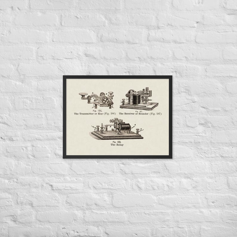 Antique Telegraph Transmitter Key Relay Diagram Image Morse Code Framed ...