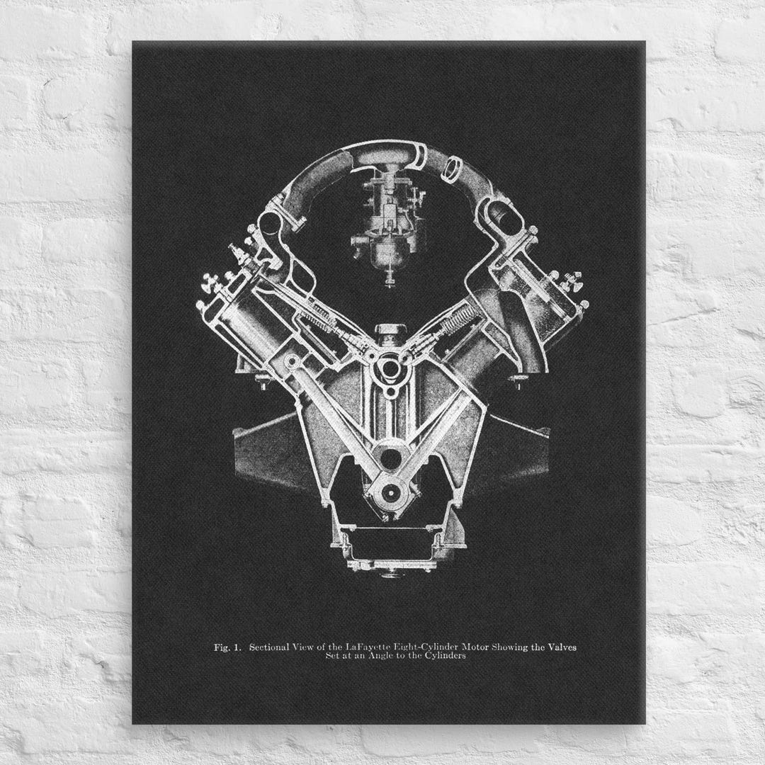 Early Antique Old V8 Engine Cross Section Diagram Illustration Canvas ...