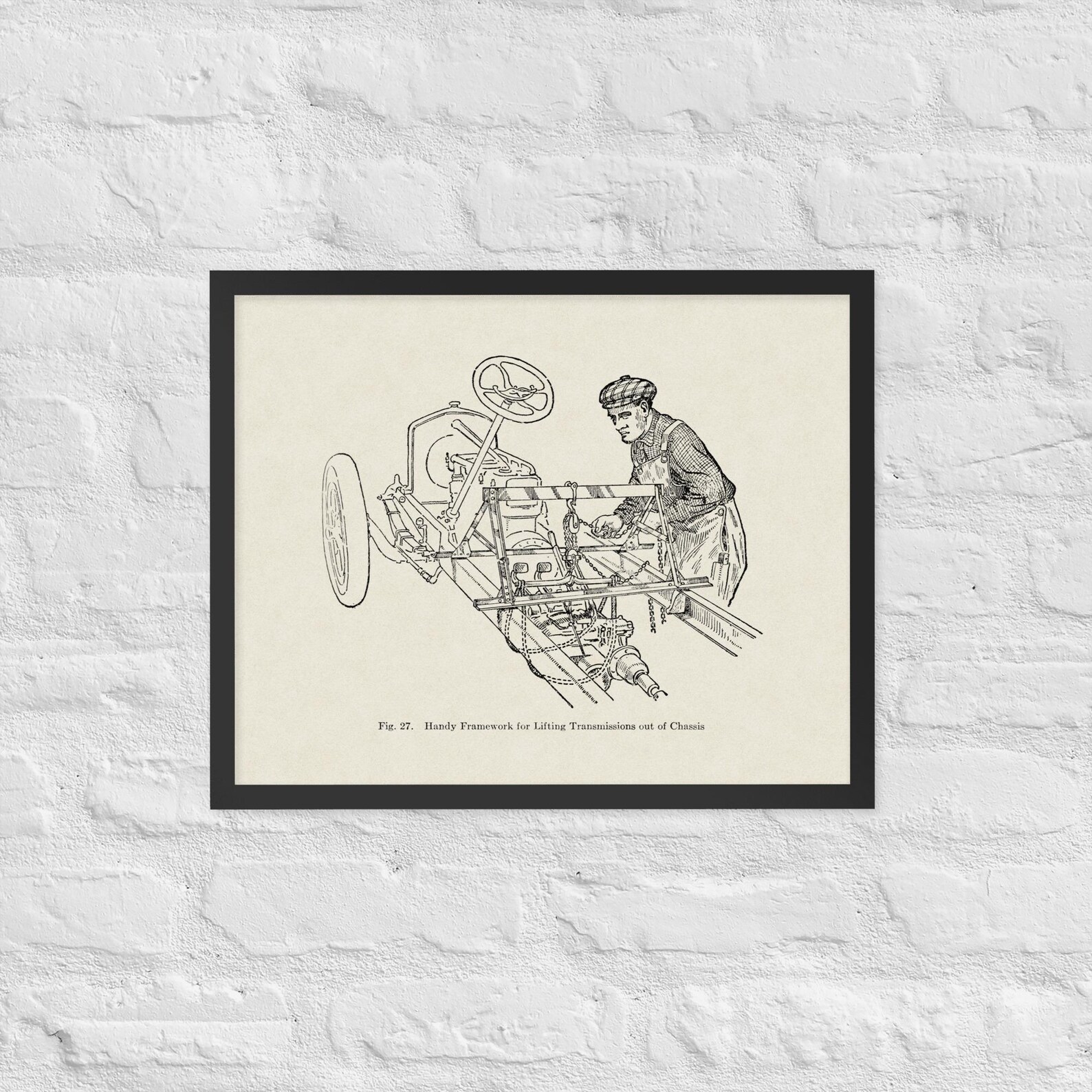 Vintage Antique Early Car Guy Mechanic Working 1920's Drawing Framed ...