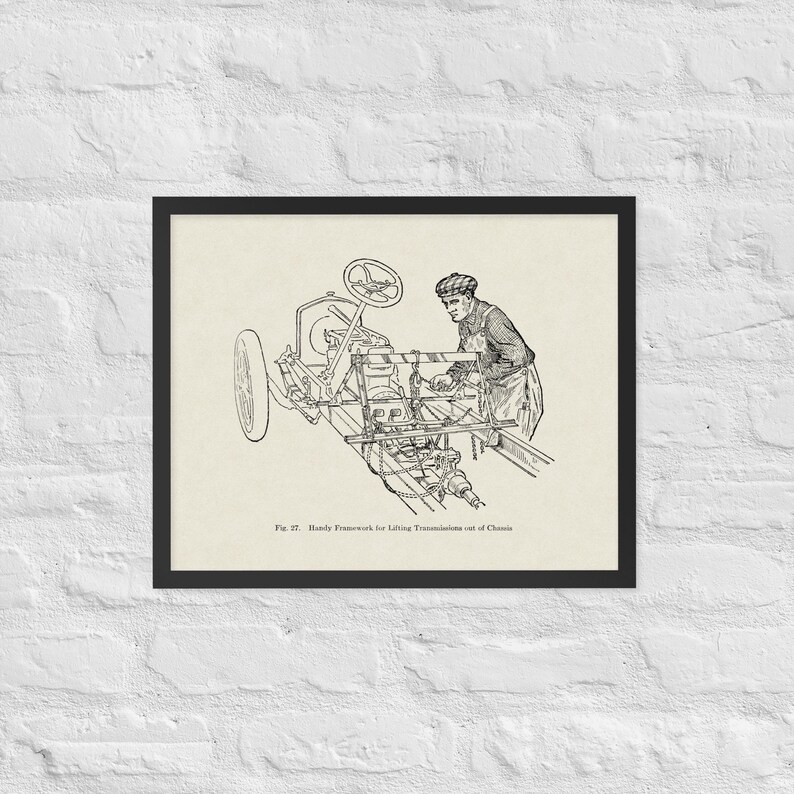 Vintage Antique Early Car Guy Mechanic Working 1920's Drawing Framed ...