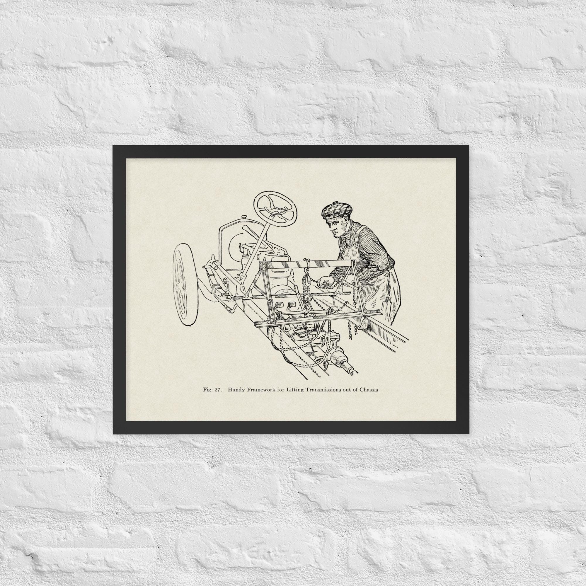 Vintage Antique Early Car Guy Mechanic Working 1920's Drawing Framed ...