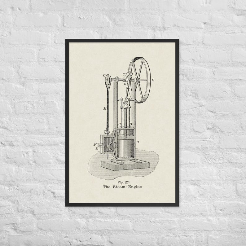 Antique Steam Engine Diagram Illustration Drawing Framed Poster - Etsy