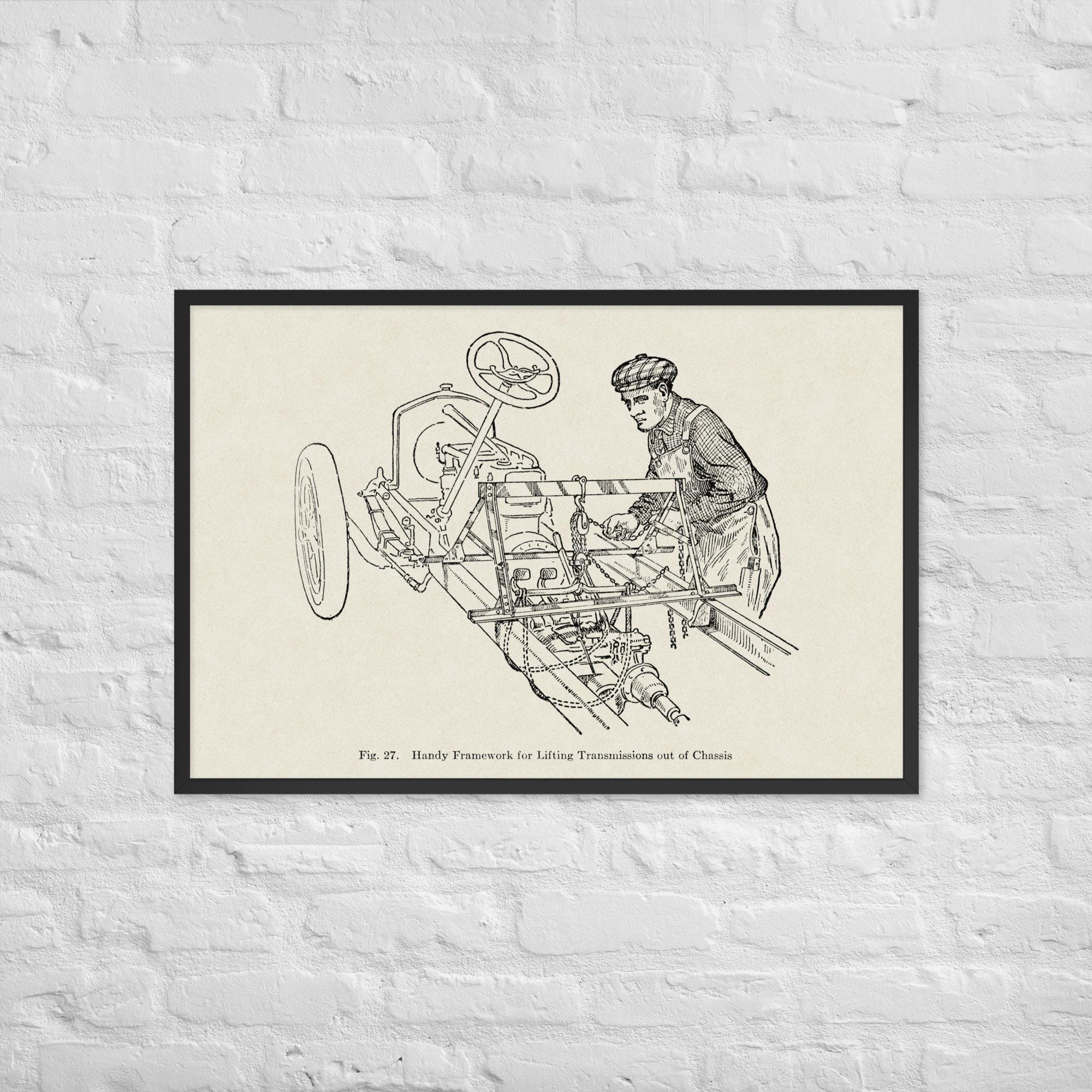 Vintage Antique Early Car Guy Mechanic Working 1920's Drawing Framed ...