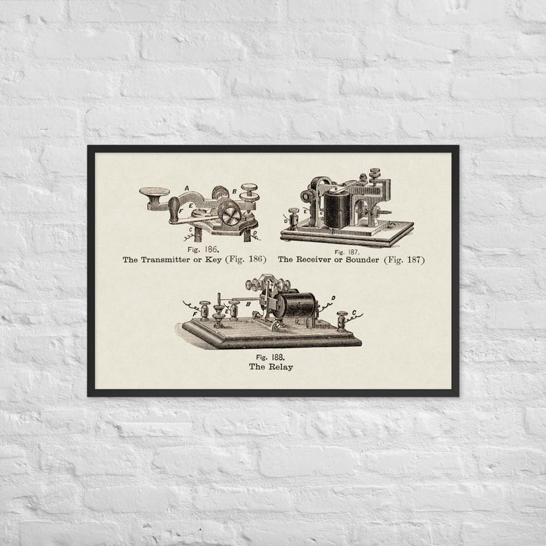 Antique Telegraph Transmitter Key Relay Diagram Image Morse Code Framed ...