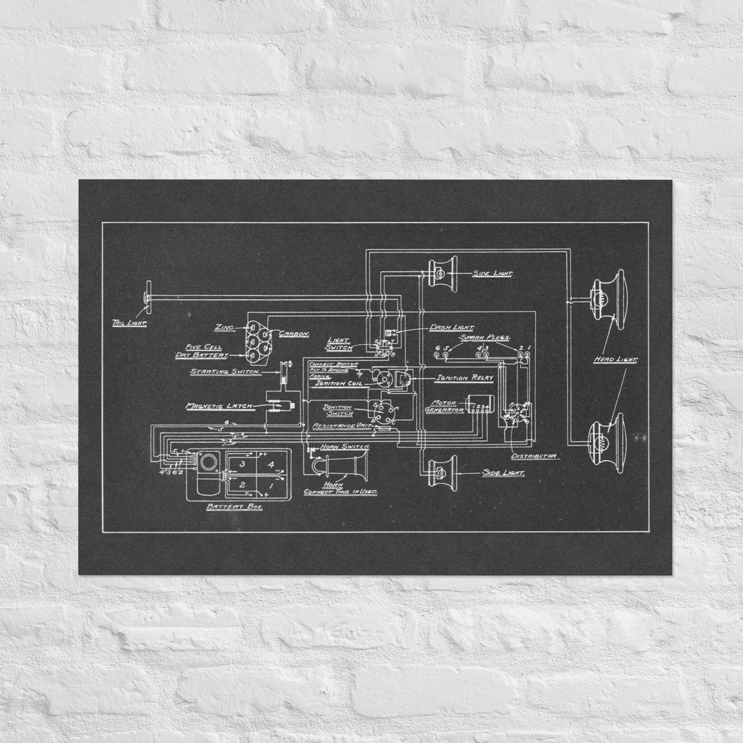 Antique Car Wiring Diagram - Poster Print - Etsy