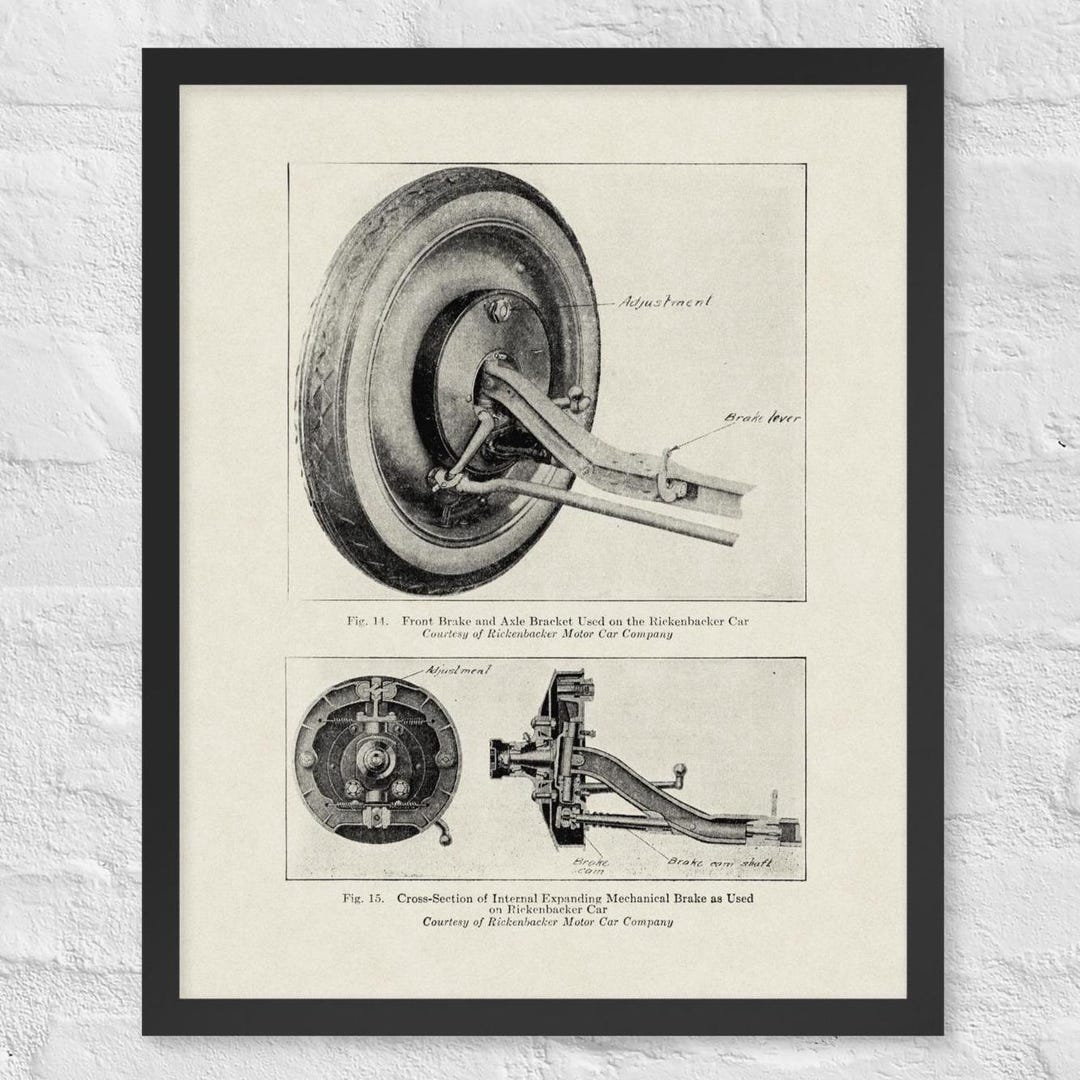 Vintage Early Car Hot Rod Axle Wheel Brake Diagram Design Framed Poster ...