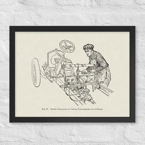 Vintage Antique Early Car Guy Mechanic Working 1920's Drawing Framed ...