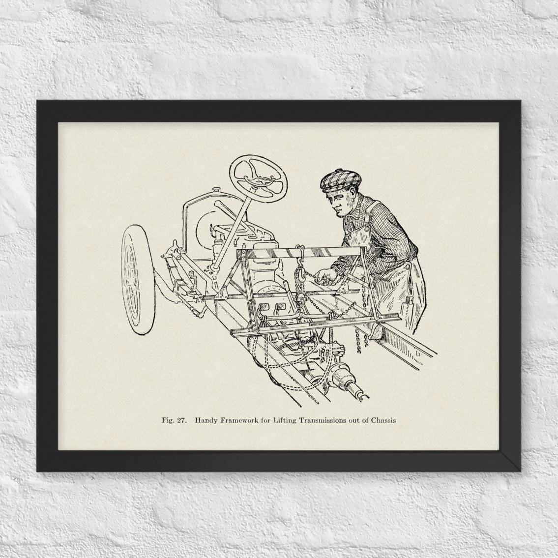 Vintage Antique Early Car Guy Mechanic Working 1920's Drawing Framed ...