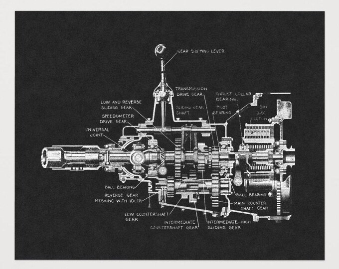 Vintage Car Automobile Transmission Diagram Section Drawing Engine Shop ...
