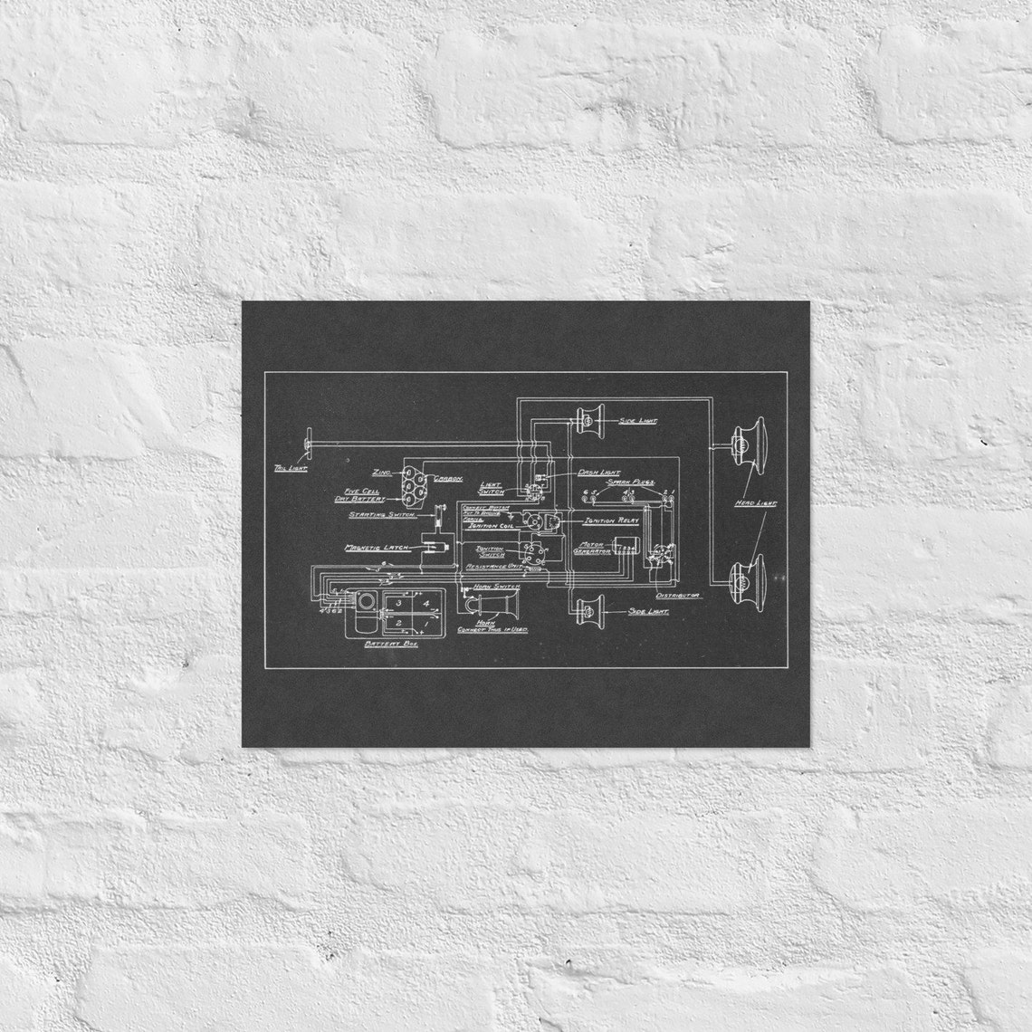 Antique Car Wiring Diagram - Poster Print - Etsy