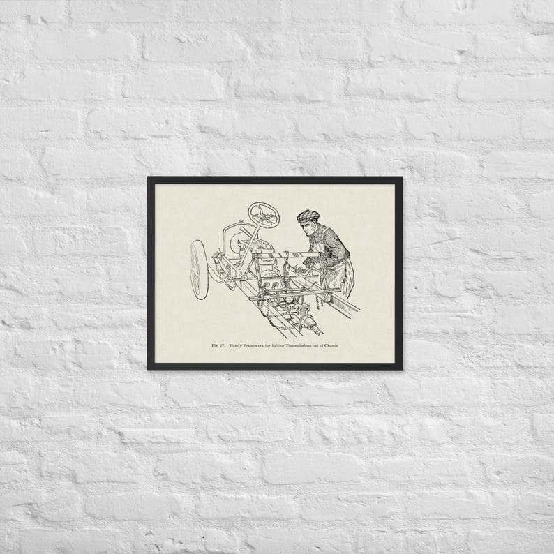 Vintage Antique Early Car Guy Mechanic Working 1920's Drawing Framed ...