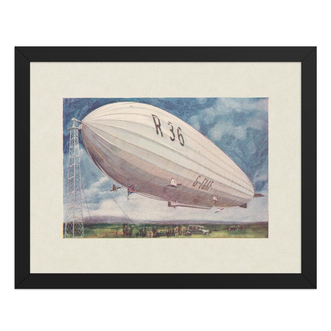 Antique Vintage Rigid Airship Zeppelin Blimp Picture Painting Print ...