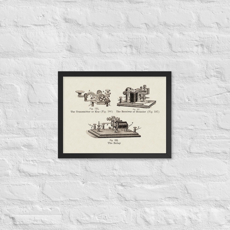 Antique Telegraph Transmitter Key Relay Diagram Image Morse Code Framed ...