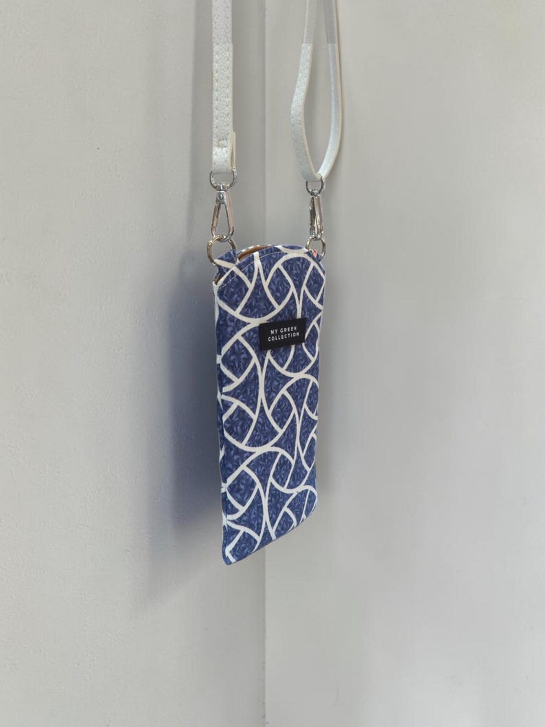 Handmade Blue Design Mobile Phone Pouch Crossbody Bag, Fabric Cell ...