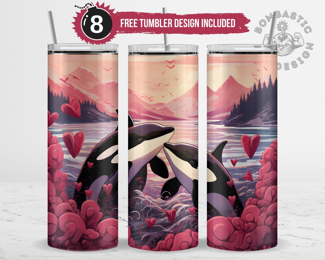 Valentine's Day Orca Couple Tumbler Wrap Sublimation Design PNG, 20oz ...