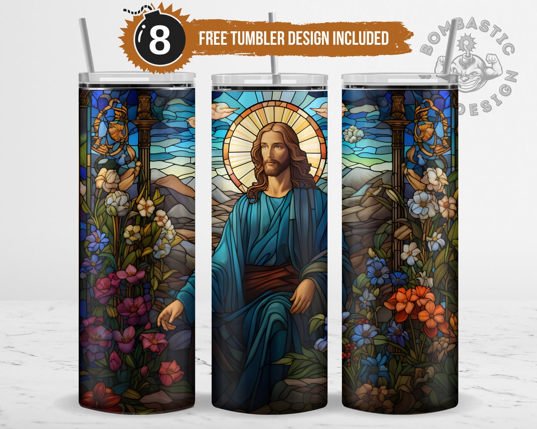 Floral Jesus Christ Tumbler Wrap PNG Sublimation, Stained Glass Jesus ...