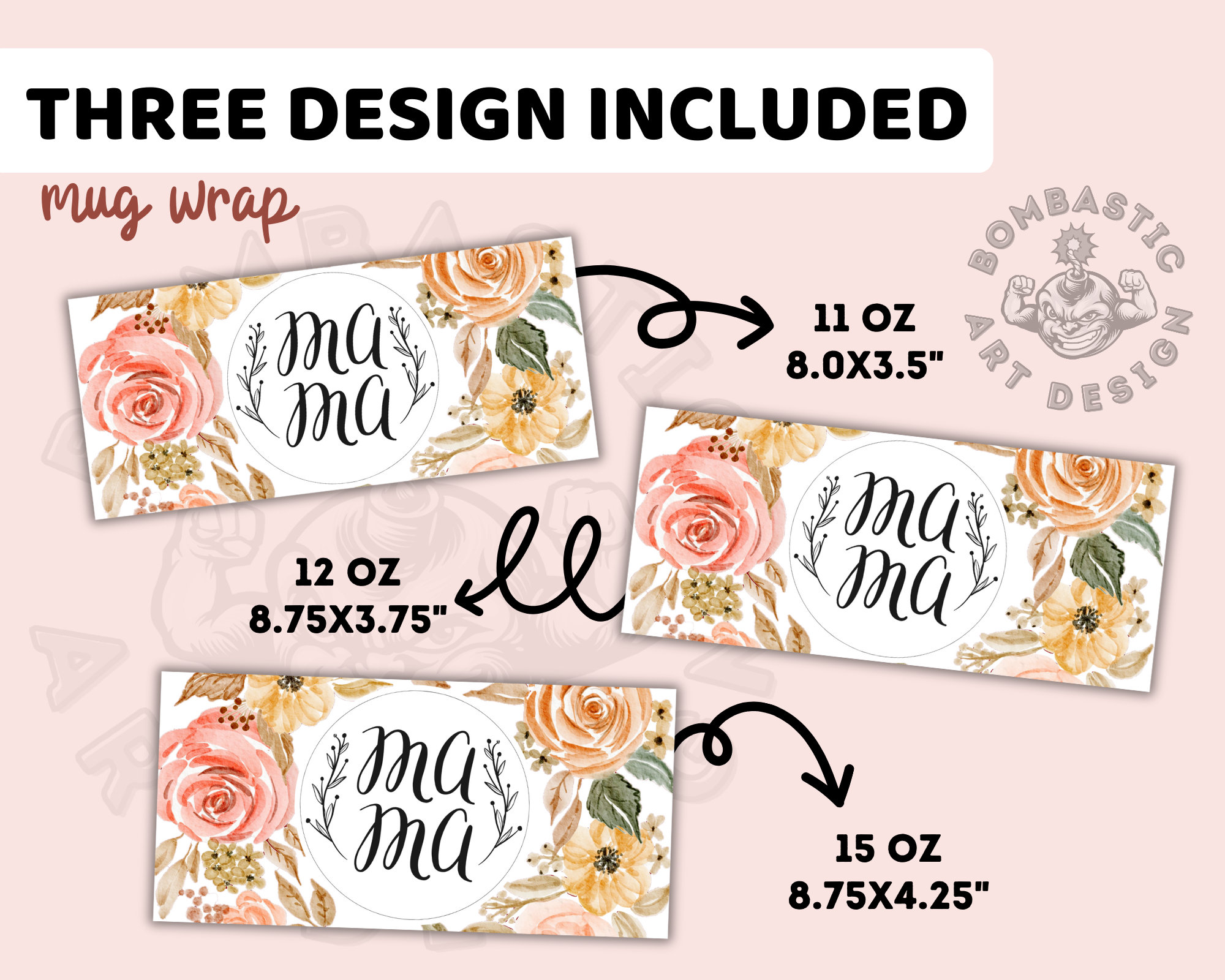 Floral Mama Mug Wrap PNG for Sublimation, 11oz & 15oz Mama Mug Design ...