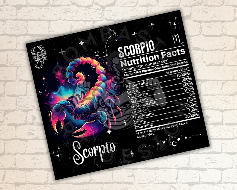 Scorpio Nutrition Facts Tumbler Wrap, Astrology 20oz Skinny Tumbler ...