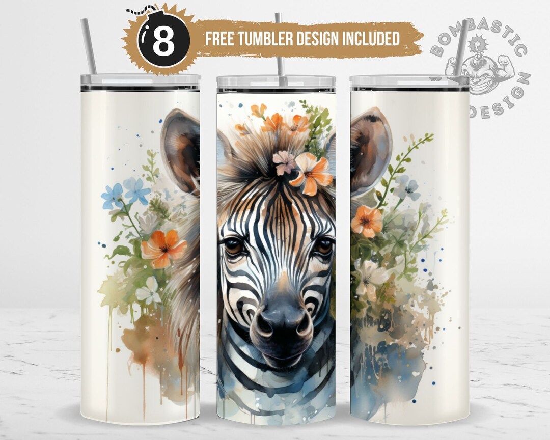 Cute Zebra Tumbler Wrap Sublimation Design PNG, Watercolor Zebra and ...