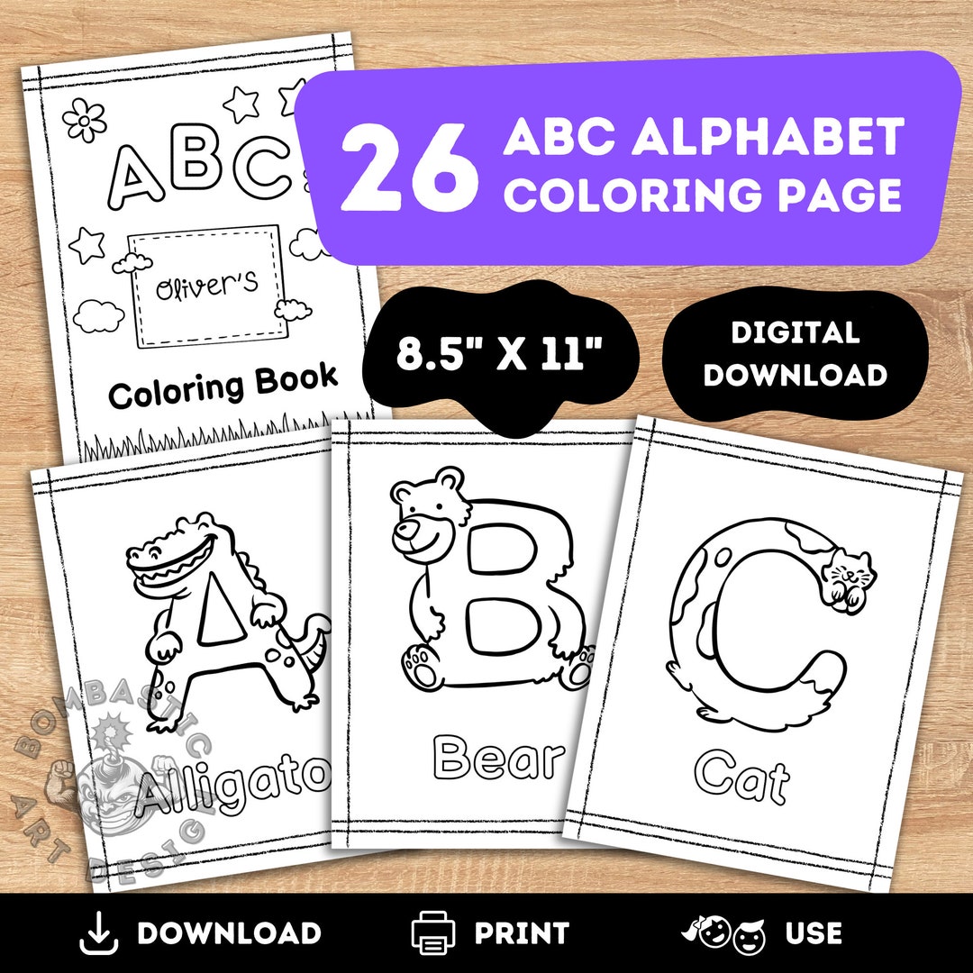 26 Pages ABC Alphabet Coloring Book Printable for Kids With Animals ...