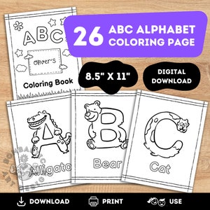26 Pages ABC Alphabet Coloring Book Printable for Kids With Animals ...