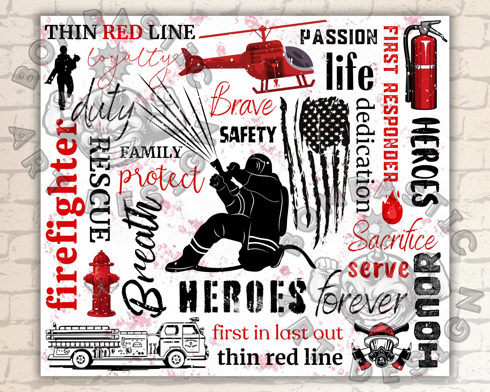 Fireman Tumbler Wrap Sublimation Design Template PNG 20 Oz - Etsy