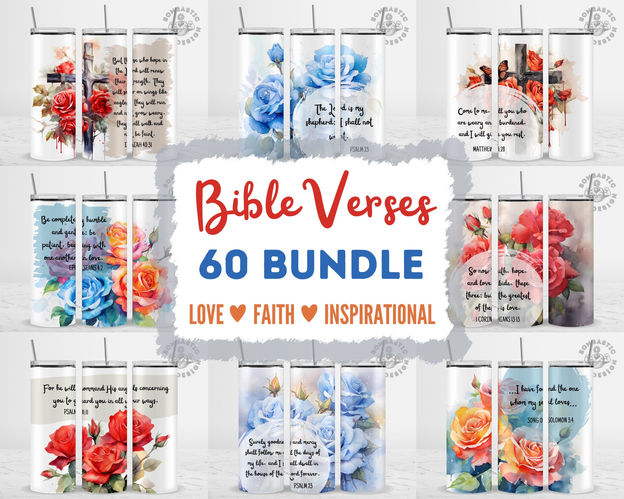 60 Bible Verse Tumbler Wrap Bundle PNG Bible Verses About Love and ...