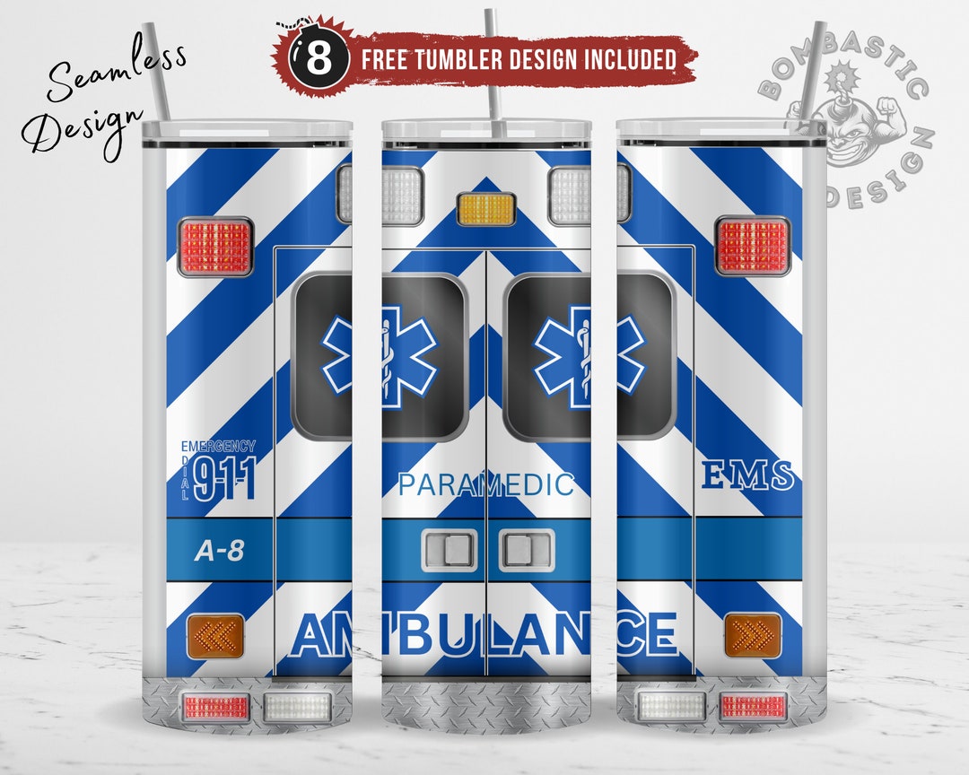 Ambulance EMS Paramedic Tumbler Wrap PNG for Sublimation, Seamless 20oz ...