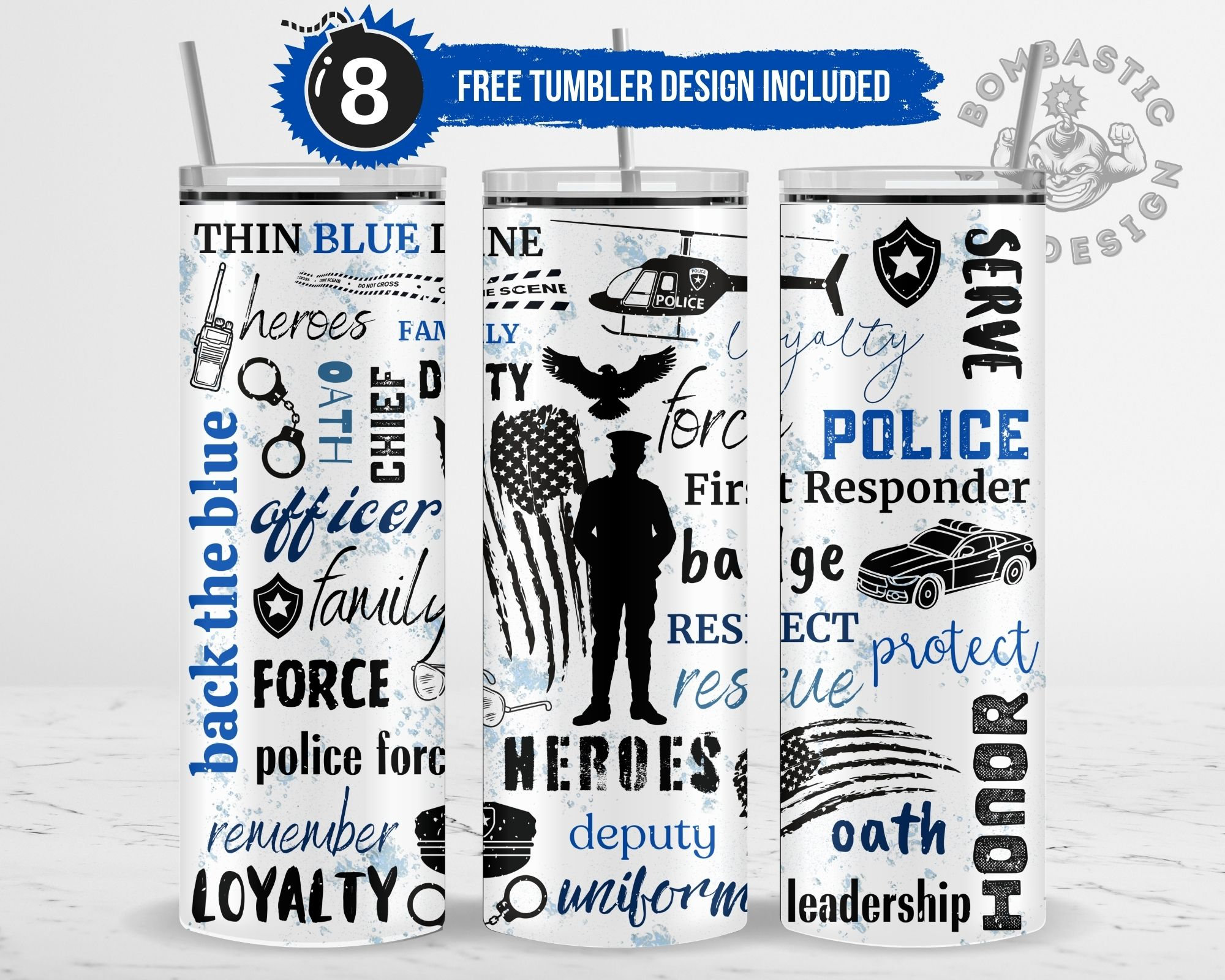 Police Tumbler Wrap Sublimation Design Template PNG 20 Oz Skinny ...