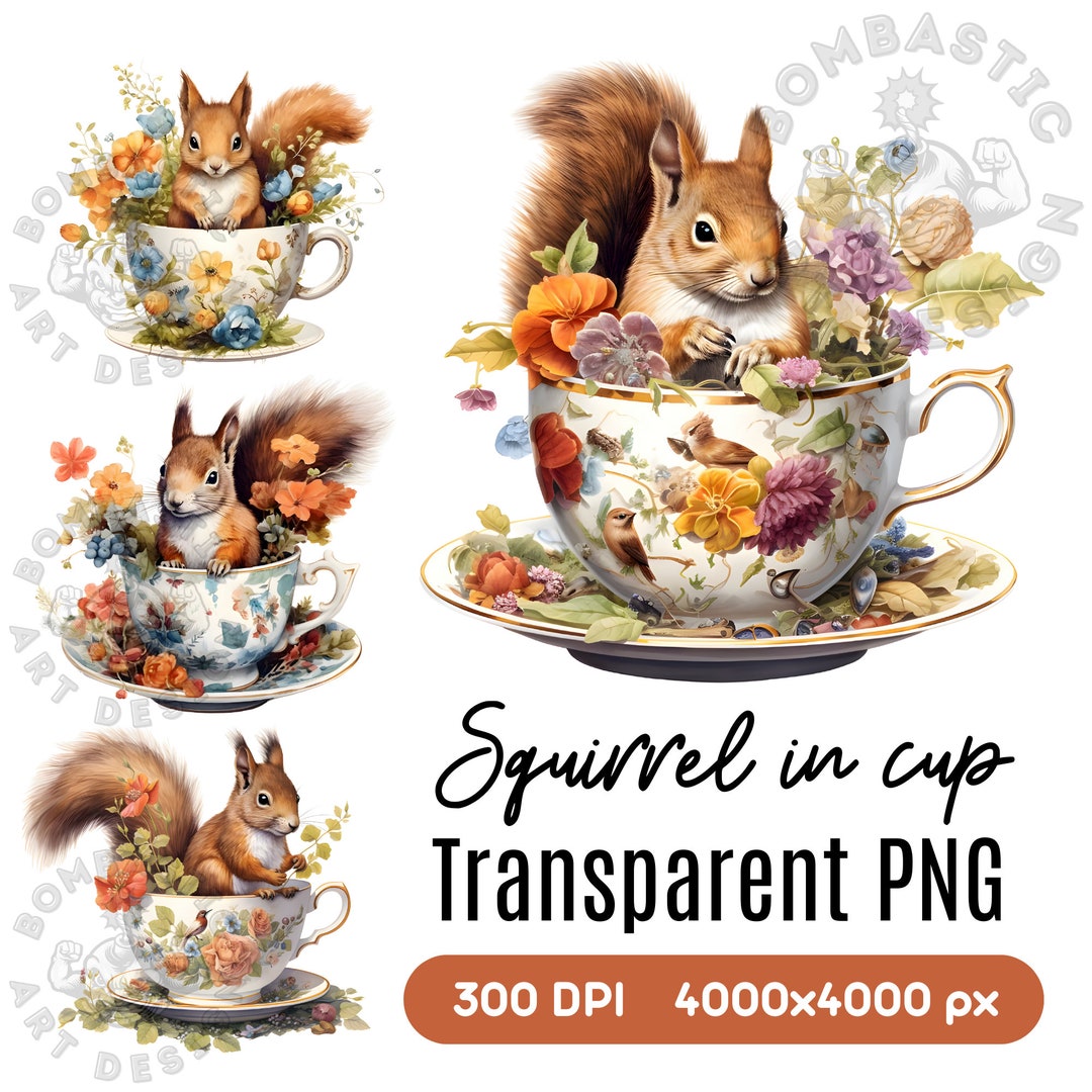 Watercolor Squirrel in Cup PNG Sublimation Design Squirrel Clipart ...
