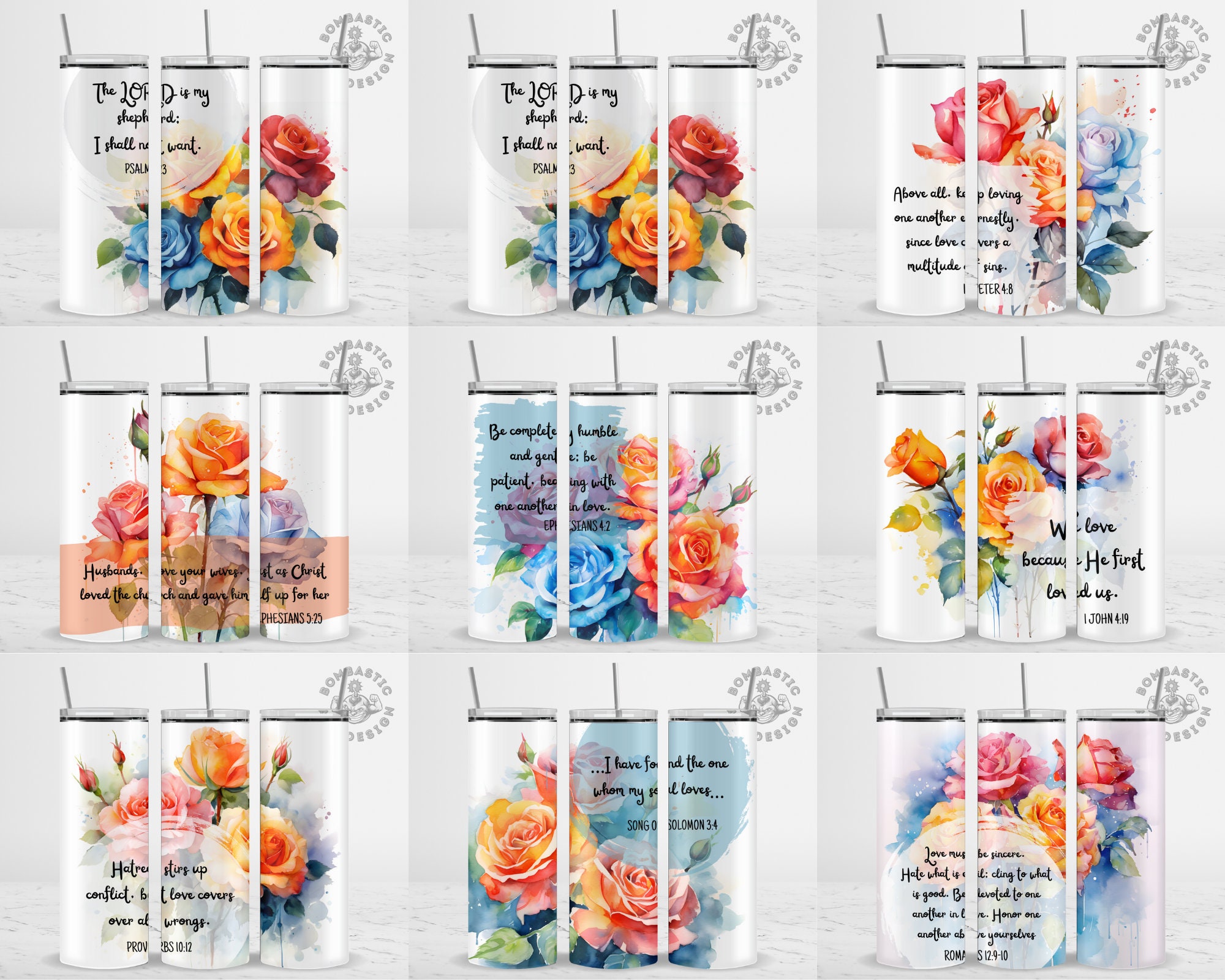 60 Bible Verse Tumbler Wrap Bundle PNG Bible Verses About Love and ...