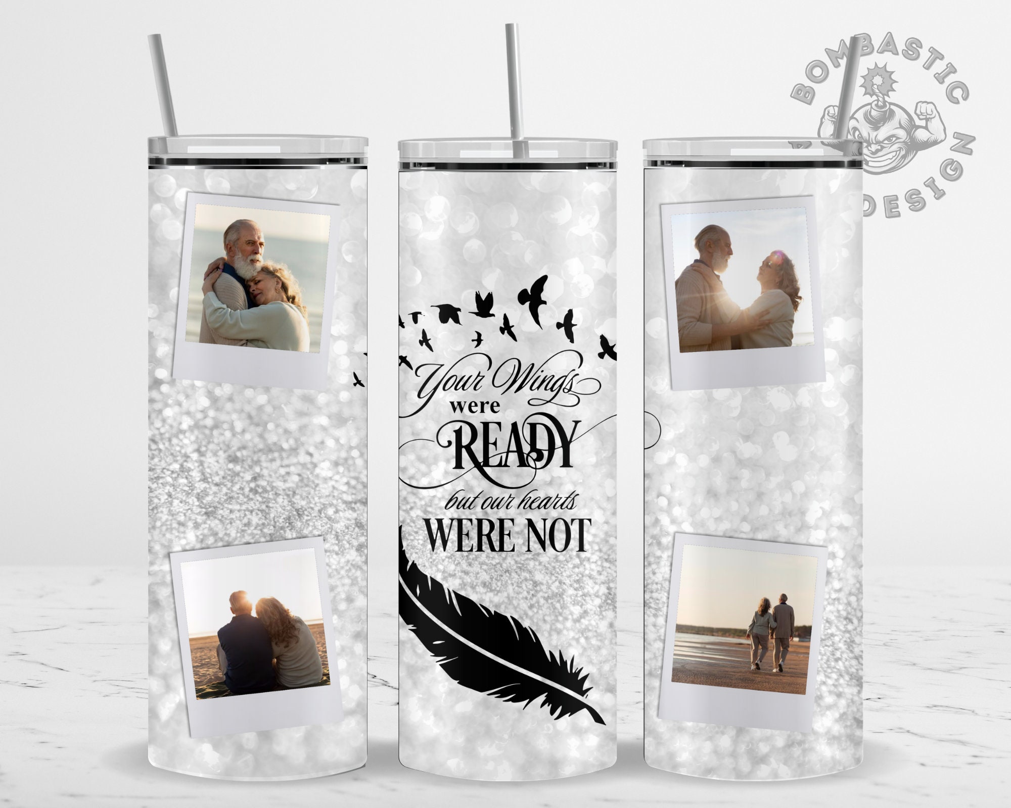 Memorial Tumbler Wrap Sublimation Design PNG, Glitter Photo Collage ...