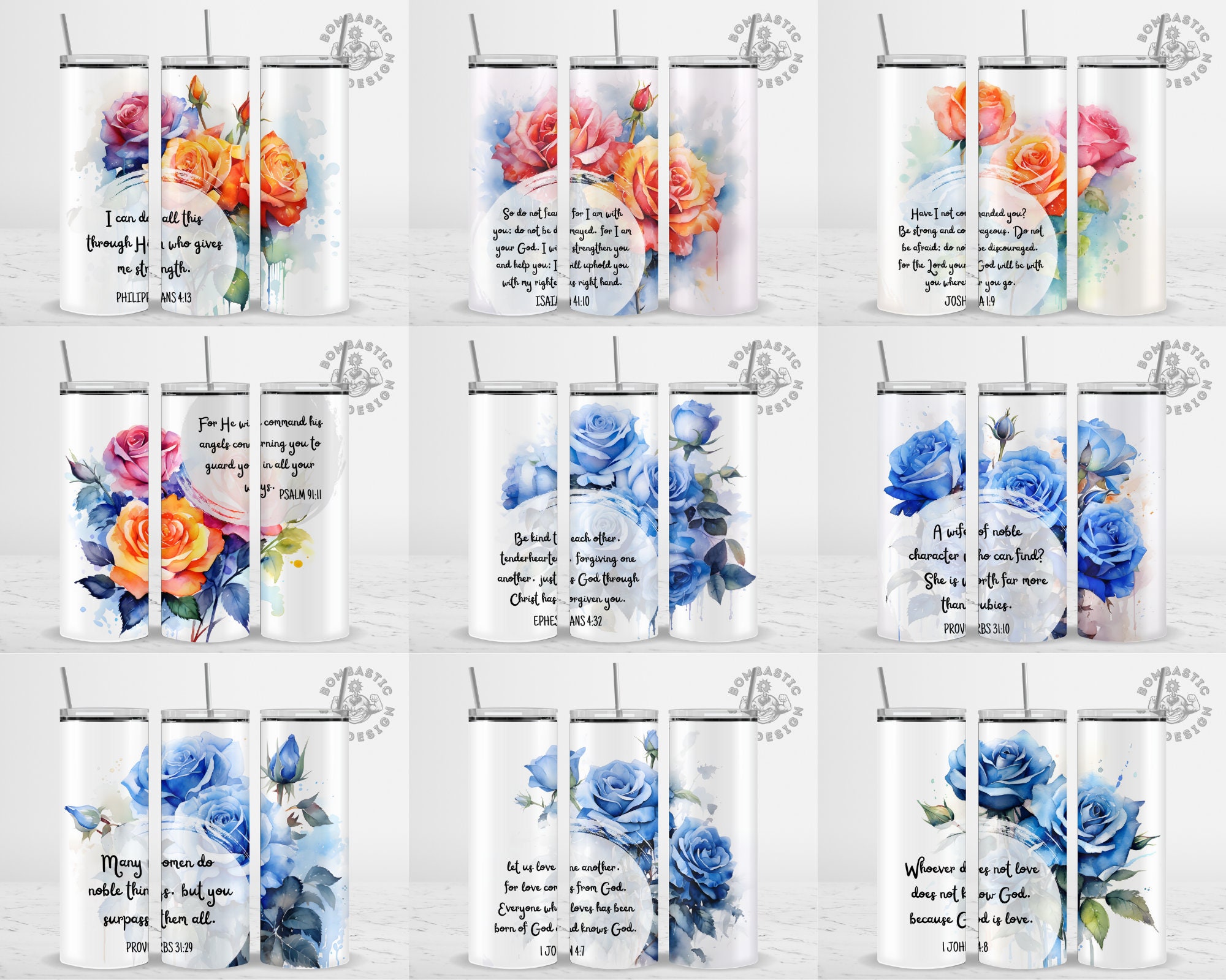 60 Bible Verse Tumbler Wrap Bundle PNG Bible Verses About Love and ...