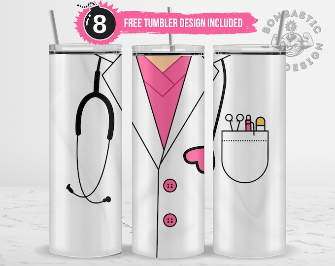Pink Doctor Uniform Tumbler Wrap, 20oz Skinny Tumbler Sublimation ...