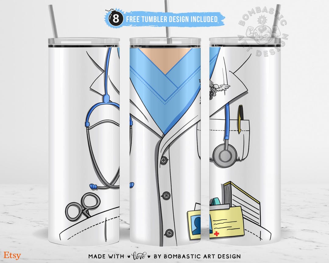 Doctor Tumbler Wrap 20oz Skinny With Name Tag – Blue Scrub Medical ...