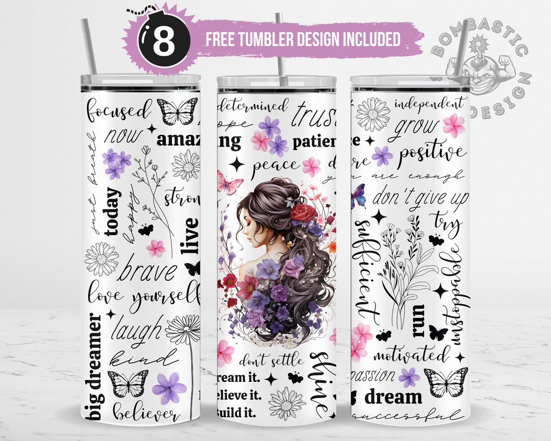 Positive Affirmations Tumbler Wrap Sublimation Design Png 20 Oz Skinny